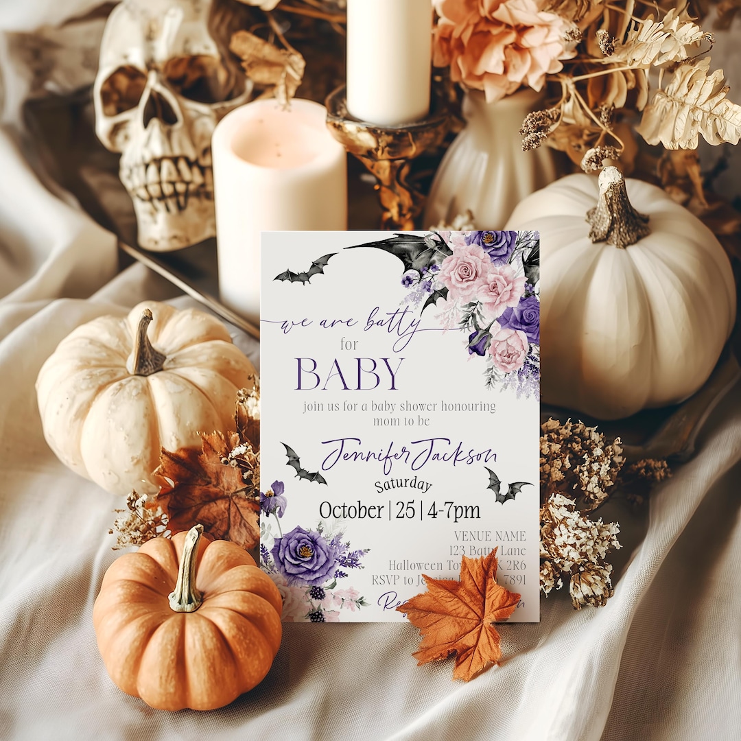 Batty for Baby Shower Invitation Template | Editable Halloween Theme ...