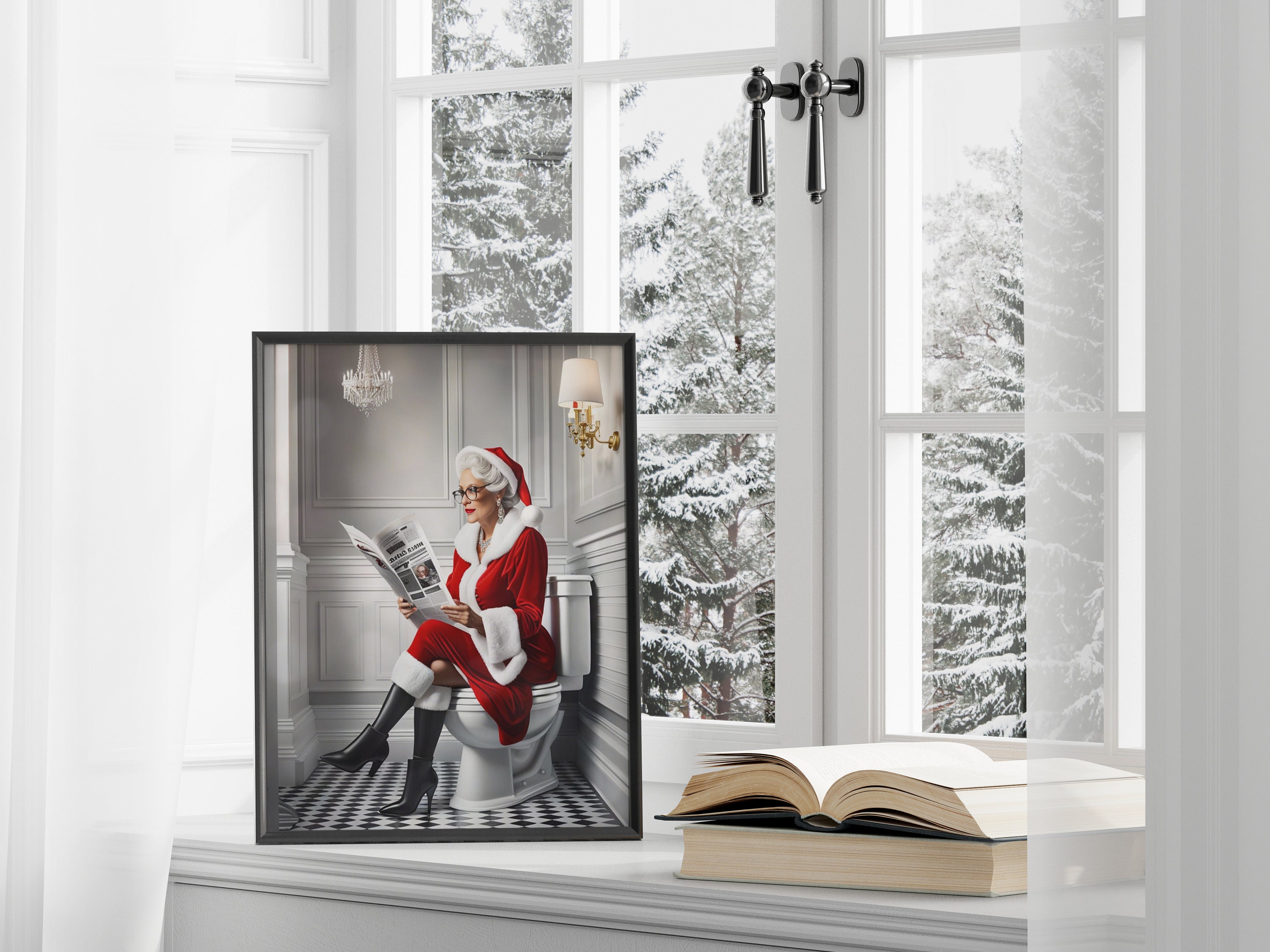 Mr and Mrs Claus Bathroom Art Prints Printable Santa and Mrs Claus ...