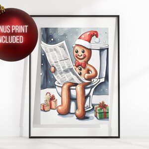 Printable Holiday Bathroom Art Prints | Santa on Toilet | Elf on Toilet ...