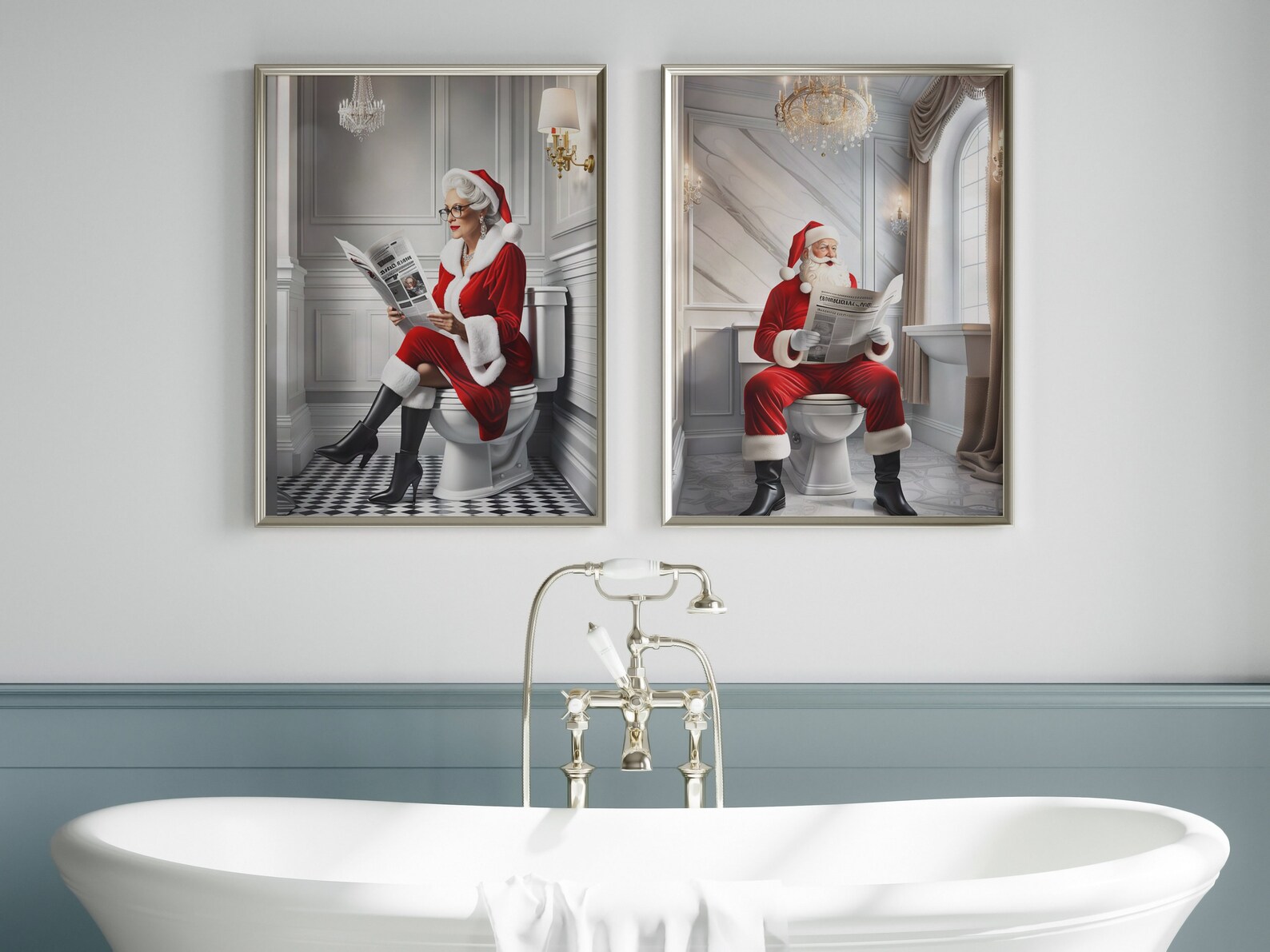 Mr and Mrs Claus Bathroom Art Prints | Printable Santa and Mrs Claus ...