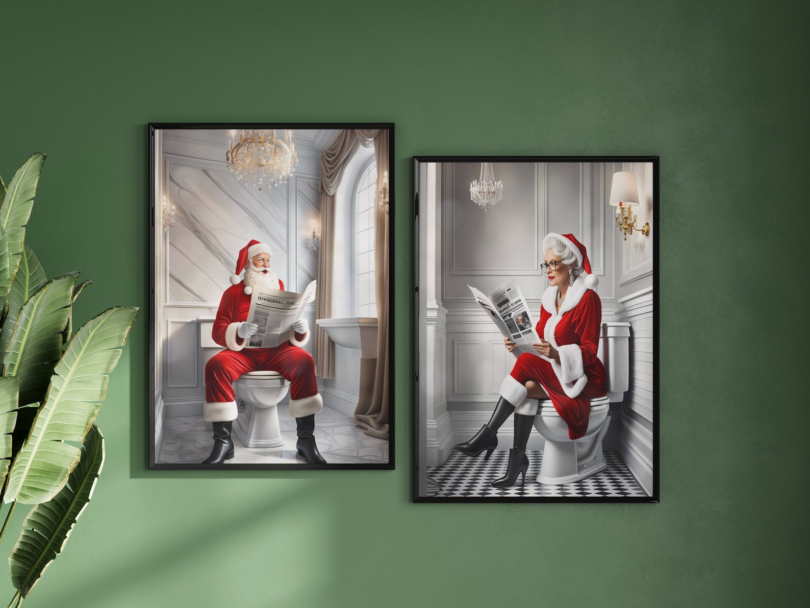Mr and Mrs Claus Bathroom Art Prints Printable Santa and Mrs Claus ...