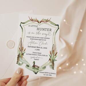 A Little Hunter is on the Way | Hunting Theme Baby Shower Invitation ...
