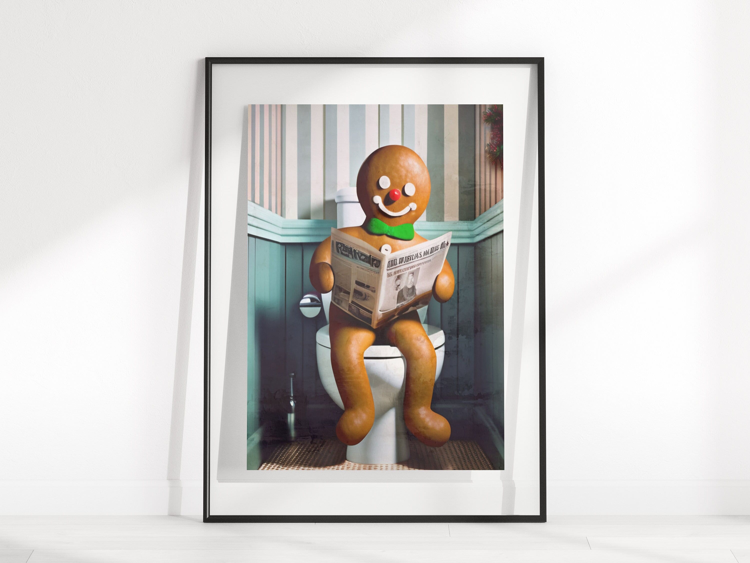 Gingerbread Man on Toilet, Printable Christmas Bathroom Art, Holiday ...