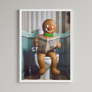Gingerbread Man on Toilet, Printable Christmas Bathroom Art, Holiday ...