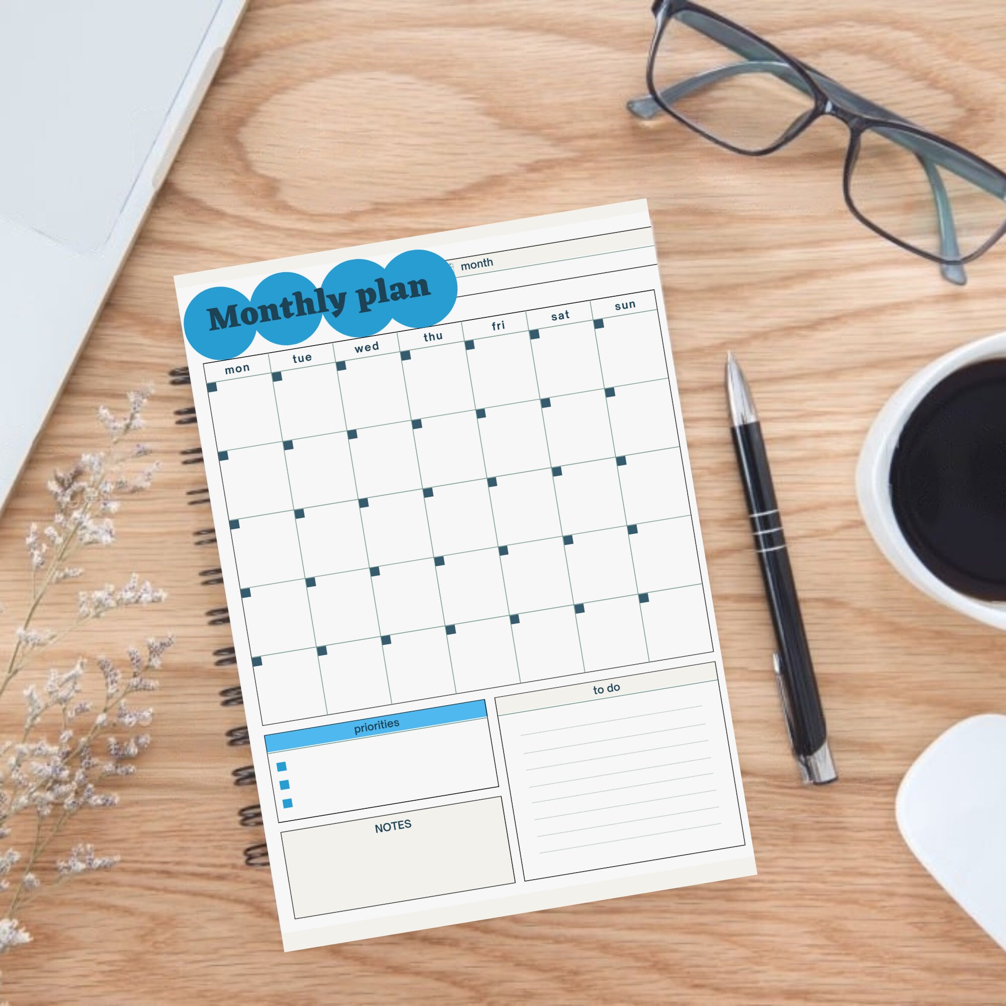 Monthly Digital Planner Printable Planner to Do Lists Goal Tracker ...