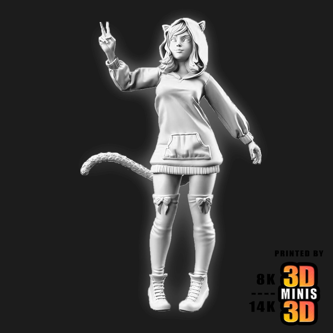 Manga Cat Girl, Female Fantasy Miniature. Wargames, RPG Boargame ...