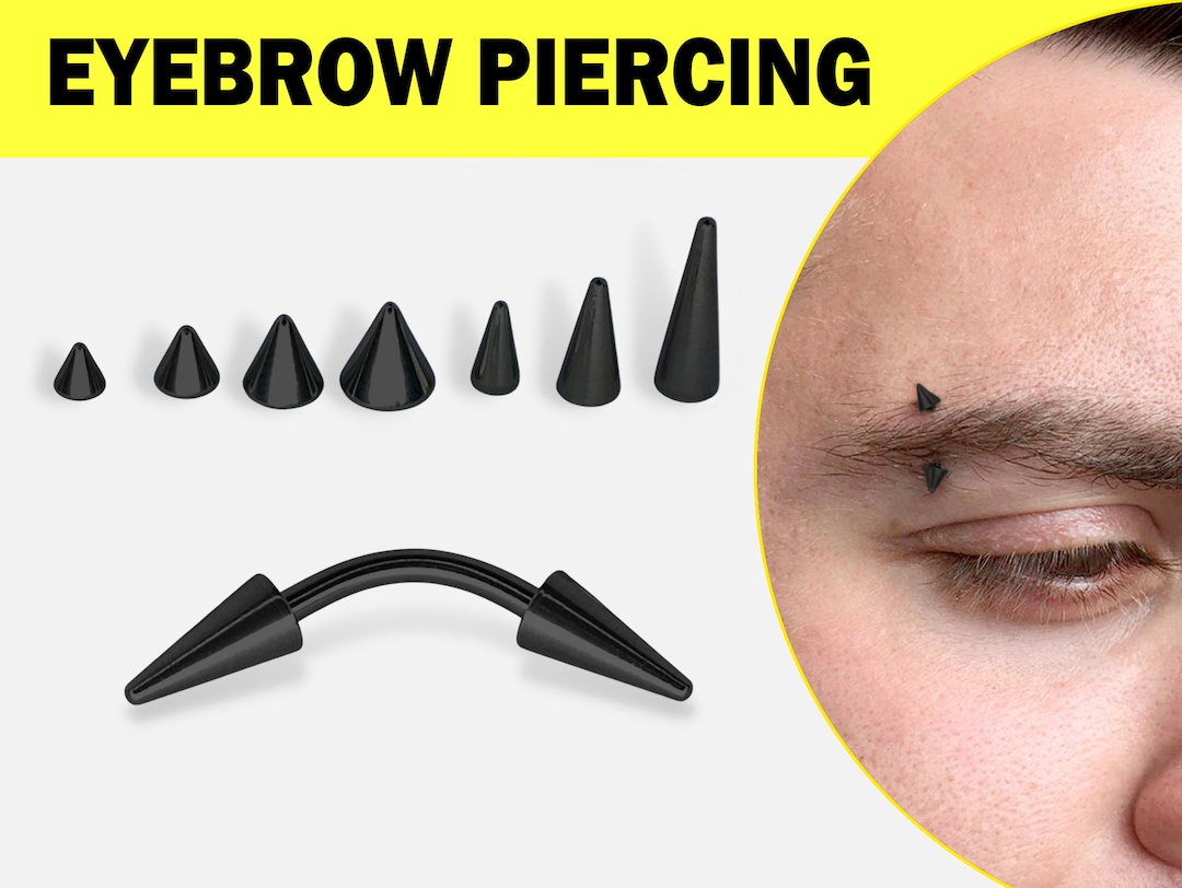 Black Spike Curved Barbell Eyebrow Jewelry Titanium Piercing 18G 16G ...