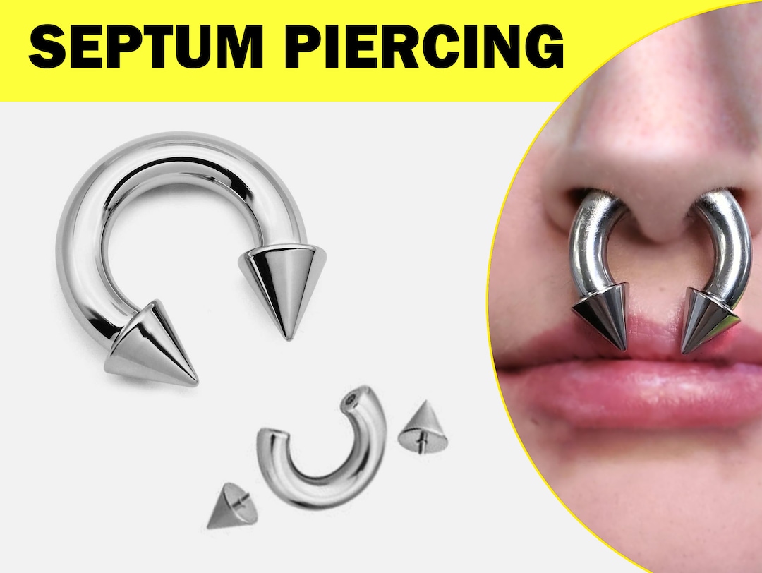 Spike Septum Piercing Internally Threaded Horseshoe Barbell CBB/BCR 8G to 2G Big Gauge Septum ...