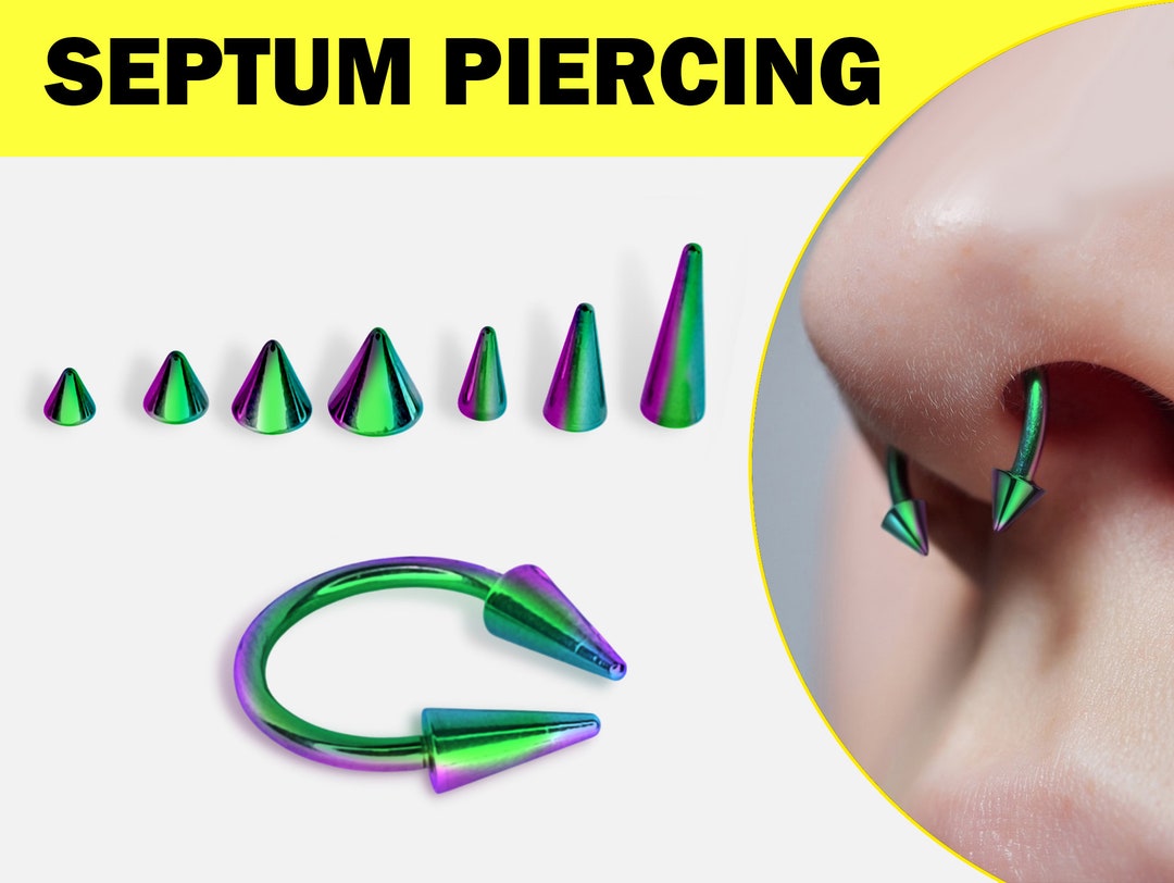 Spike Septum Ring Rainbow Nose Ring Titanium Piercing 18G - Etsy