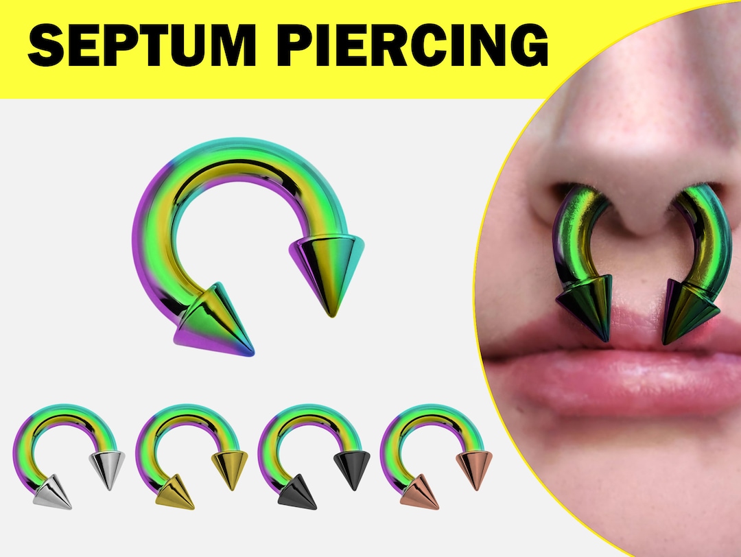 Rainbow Spike Septum Piercing Internally Threaded Horseshoe Barbell CBB ...