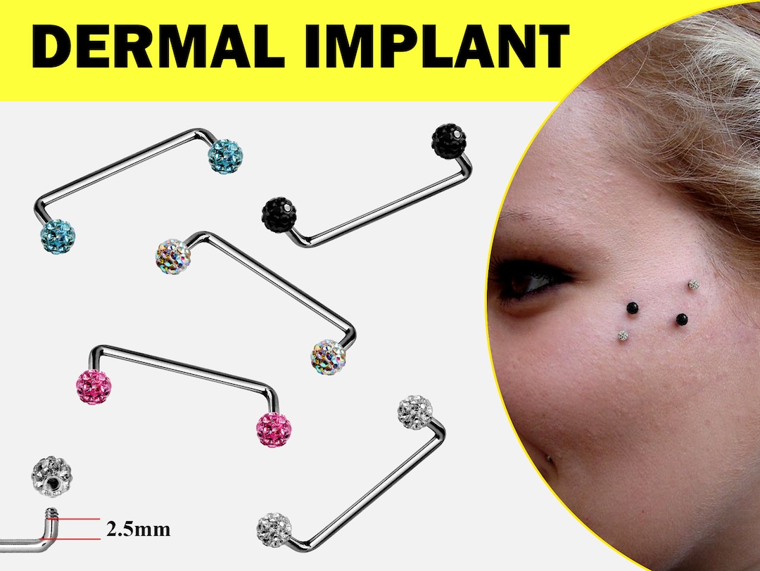 Titanium Dermal Surface Barbell With Disco Ball CZ Crystal 16G 14G Body ...