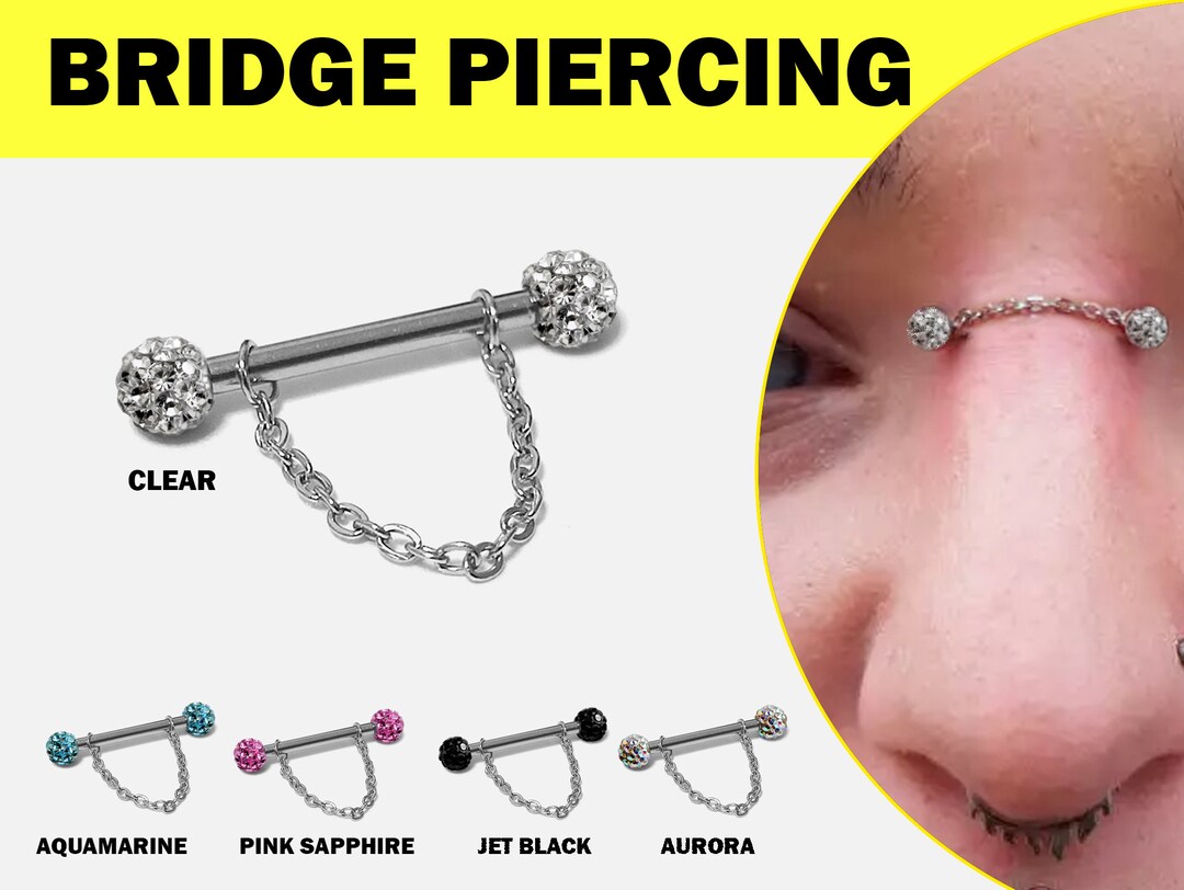 Disco Ball Crystal Nose Bridge Chain Piercing Jewelry High Nostril ...
