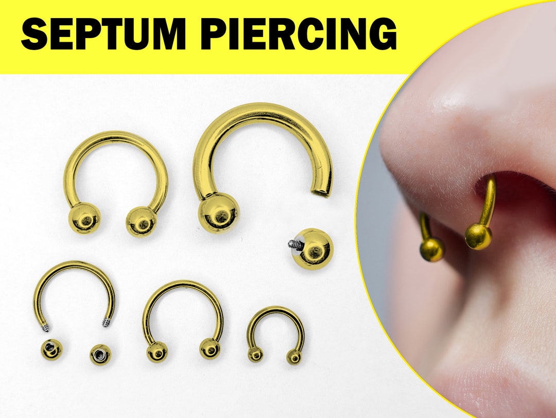 Gold Septum Piercing Horseshoe Barbell CBB/CBR 18G up to 20G Big Gauge ...