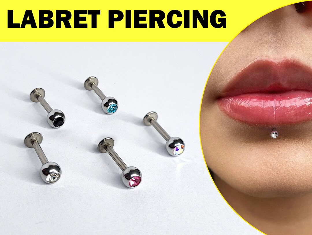 Labret Lip Piercing Titanium Flat Lip Jewelry With Gem CZ Crystals 18G ...