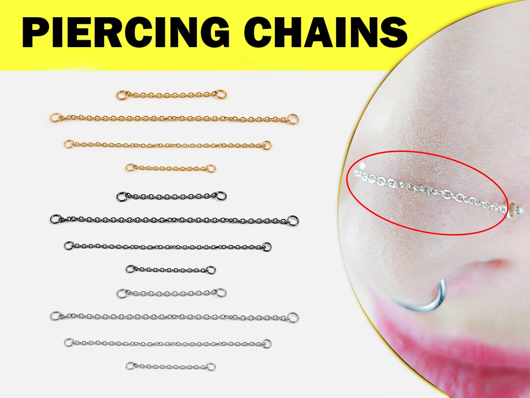 Piercing Chains Nose Piercing Chain Ear Chains Body Piercing Chains In Silver Tone And Pvd