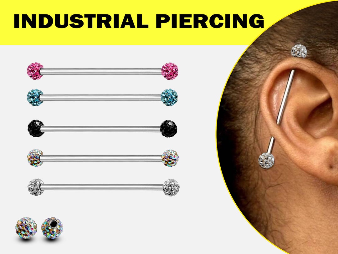 Industrial Bar Piercing Titanium Barbell With Disco Ball CZ Crystals ...
