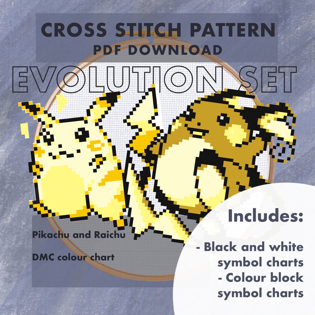Evolution Set, Pikachu, Raichu, Cross Stitch Pattern, Pokemon, Starter ...