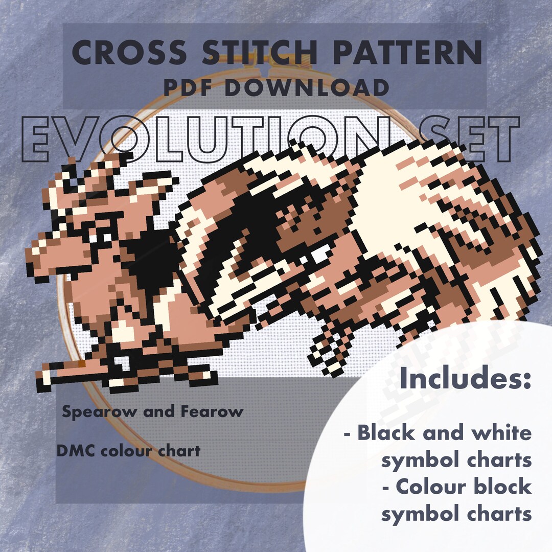 Evolution Set, Spearow, Fearow, Cross Stitch Pattern, Pokemon, Starter ...
