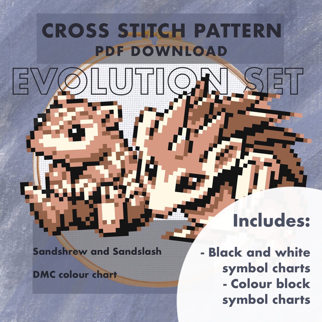 Evolution Set, Sandshrew, Sandslash, Pokemon, Cross Stitch Pattern ...