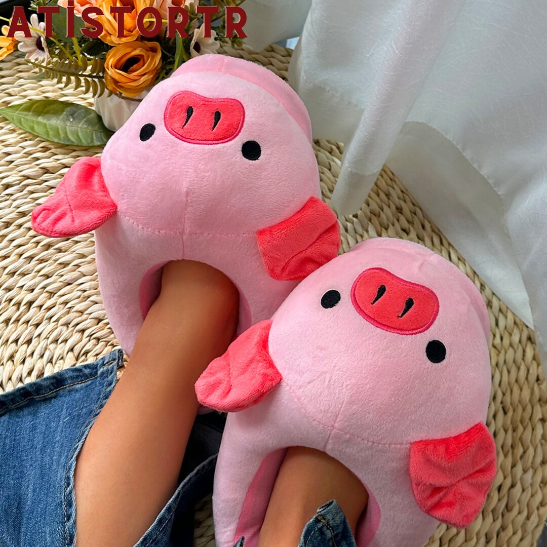 Women Pig Design Fluffy Home Slippers, Preppy Indoor Novelty Slippers ...