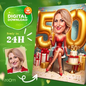 Customized 50th Birthday Caricature From Photos, Happy Birthday Cartoon ...