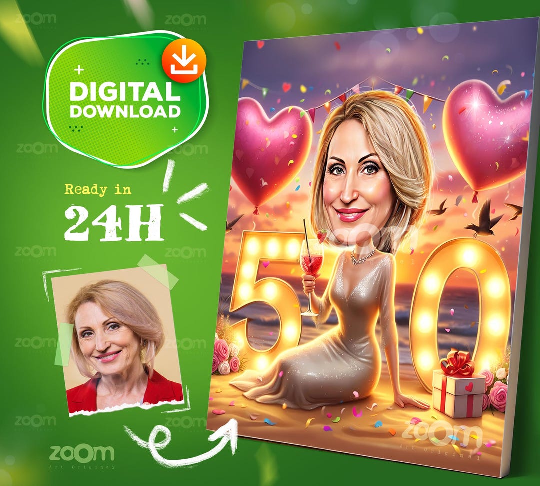 Personalized 50th Birthday Caricature From Photos, Happy Birthday ...