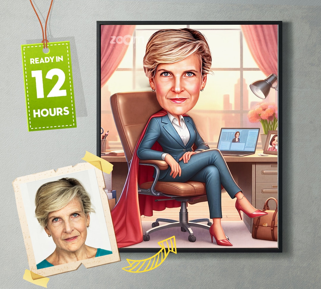 Custom Super Boss Woman Cartoon Portrait, Boss Caricature From Photo ...