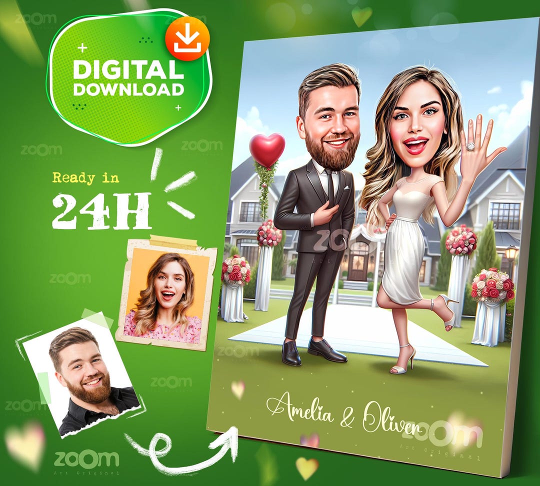 Personalized Wedding Cartoon Portrait, Custom Couple Caricature ...
