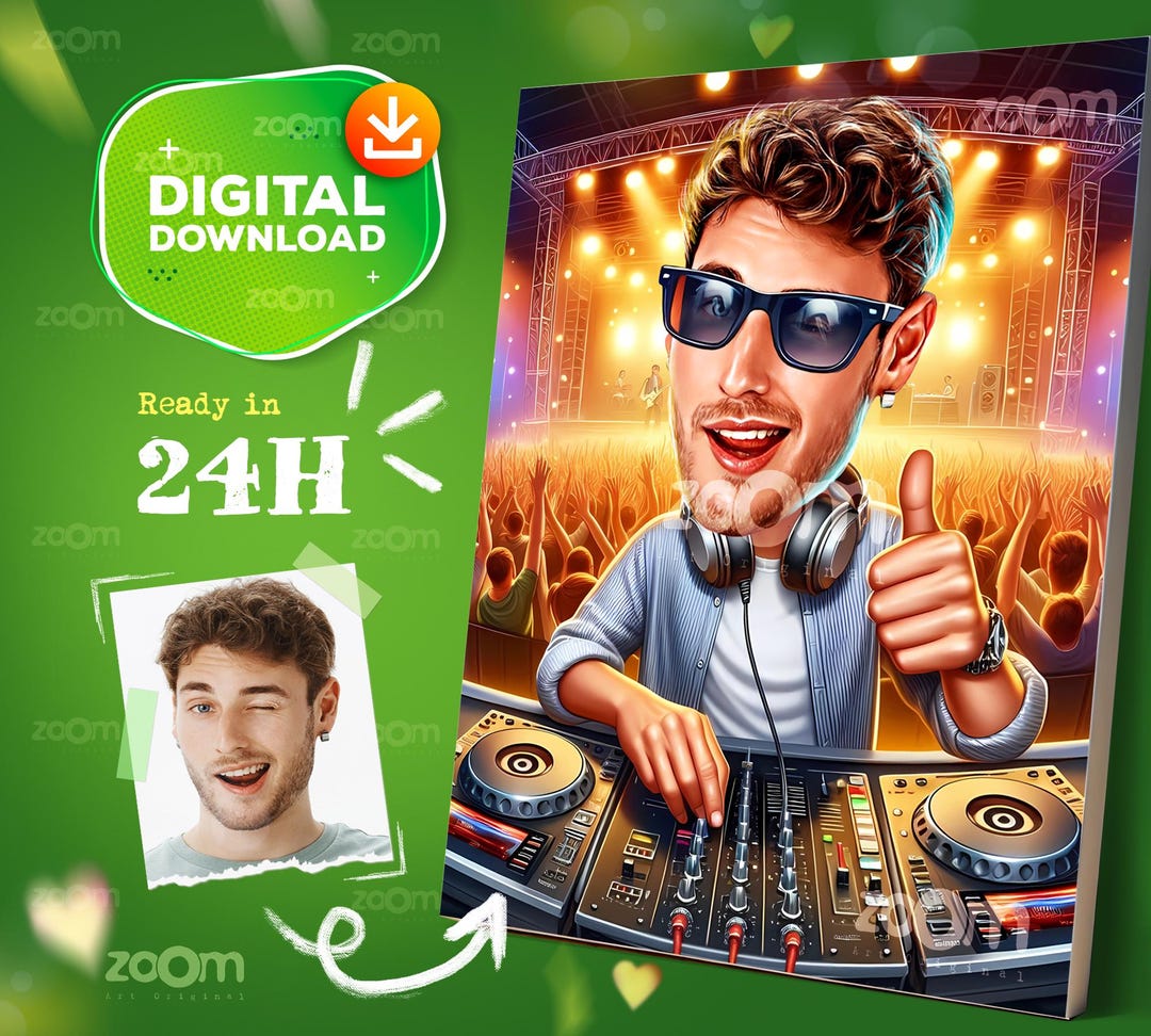 Custom Dj Gif, Dj Gift, Dj Caricature From Photo, Funny Dj Art Drawing ...