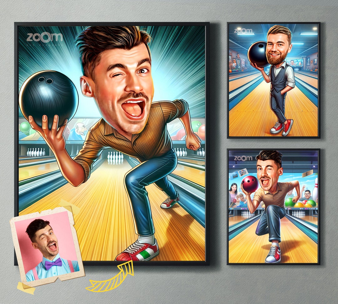 Custom Bowler Cartoon Portrait, Bowler Gift, Bowling Player Caricature ...