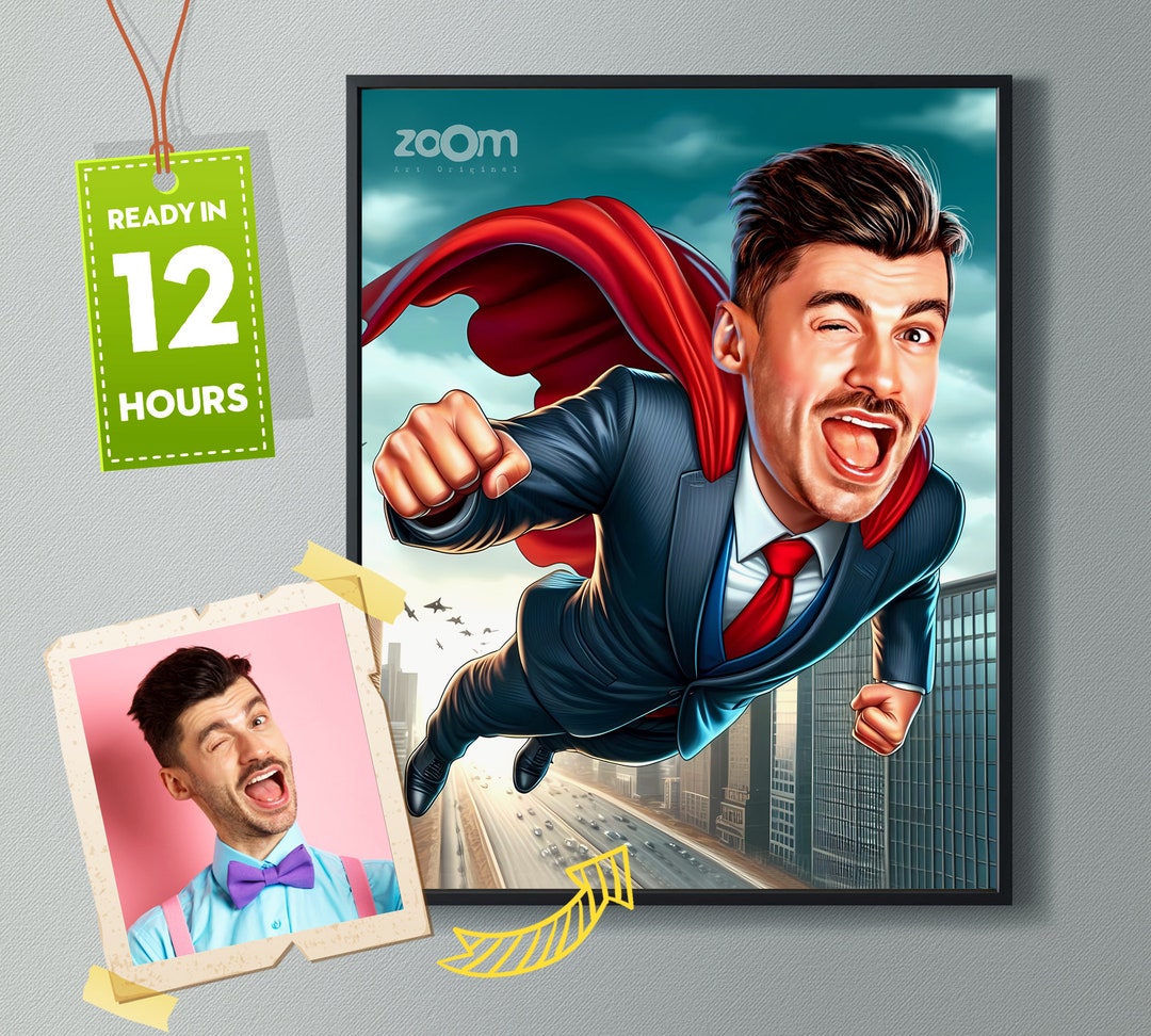 Personalized Super Boss Cartoon Portrait, Boss Caricature, Custom Super ...