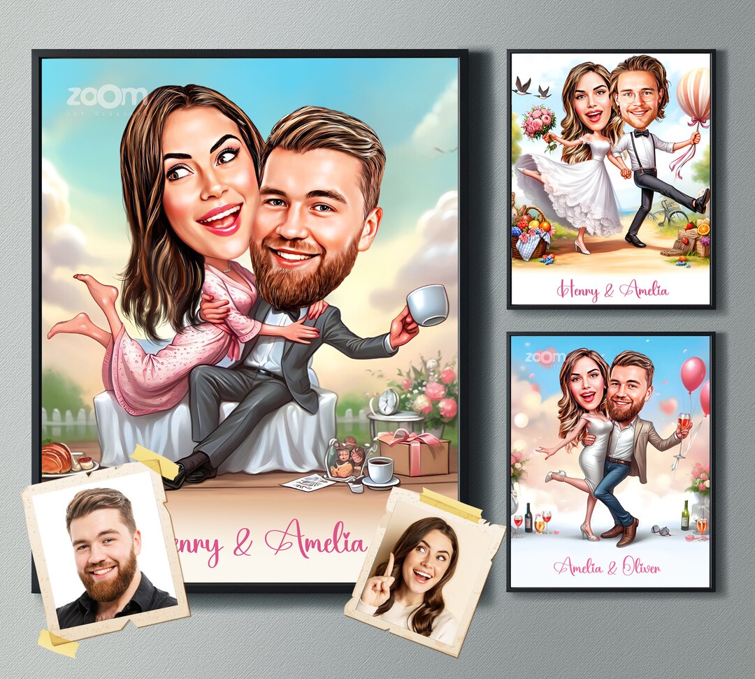 Custom Couple Cartoon Portrait, Couple Portrait, Couple Caricature ...