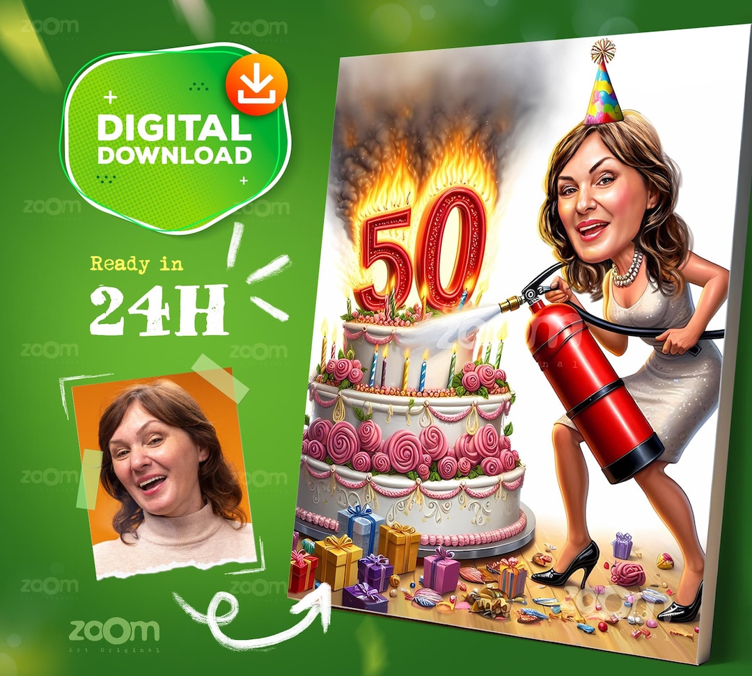 Customized 50th Birthday Caricature From Photos, Happy Birthday Cartoon ...