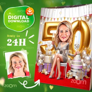 Customized 50th Birthday Caricature From Photos, Happy Birthday Cartoon ...
