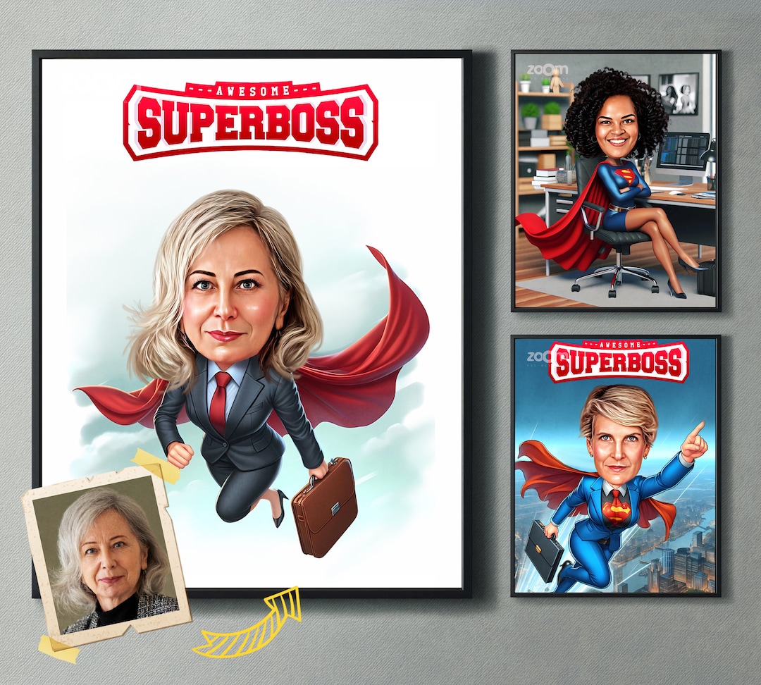 Custom Female Super Boss Cartoon Portrait, Boss Portrait, Gifts for ...