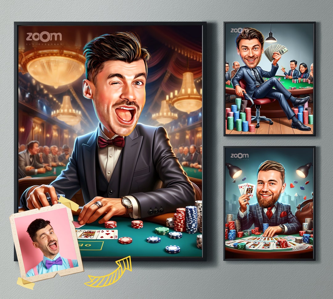 Personalized Poker Cartoon Portrait Poker Caricature, Gift for Male ...