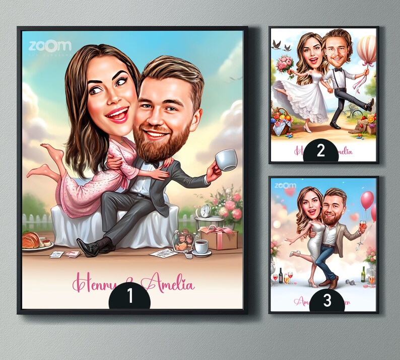 Custom Couple Cartoon Portrait, Couple Portrait, Couple Caricature ...
