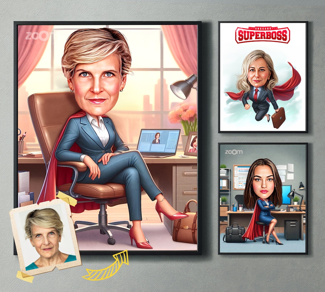 Custom Super Boss Woman Cartoon Portrait, Boss Caricature From Photo ...