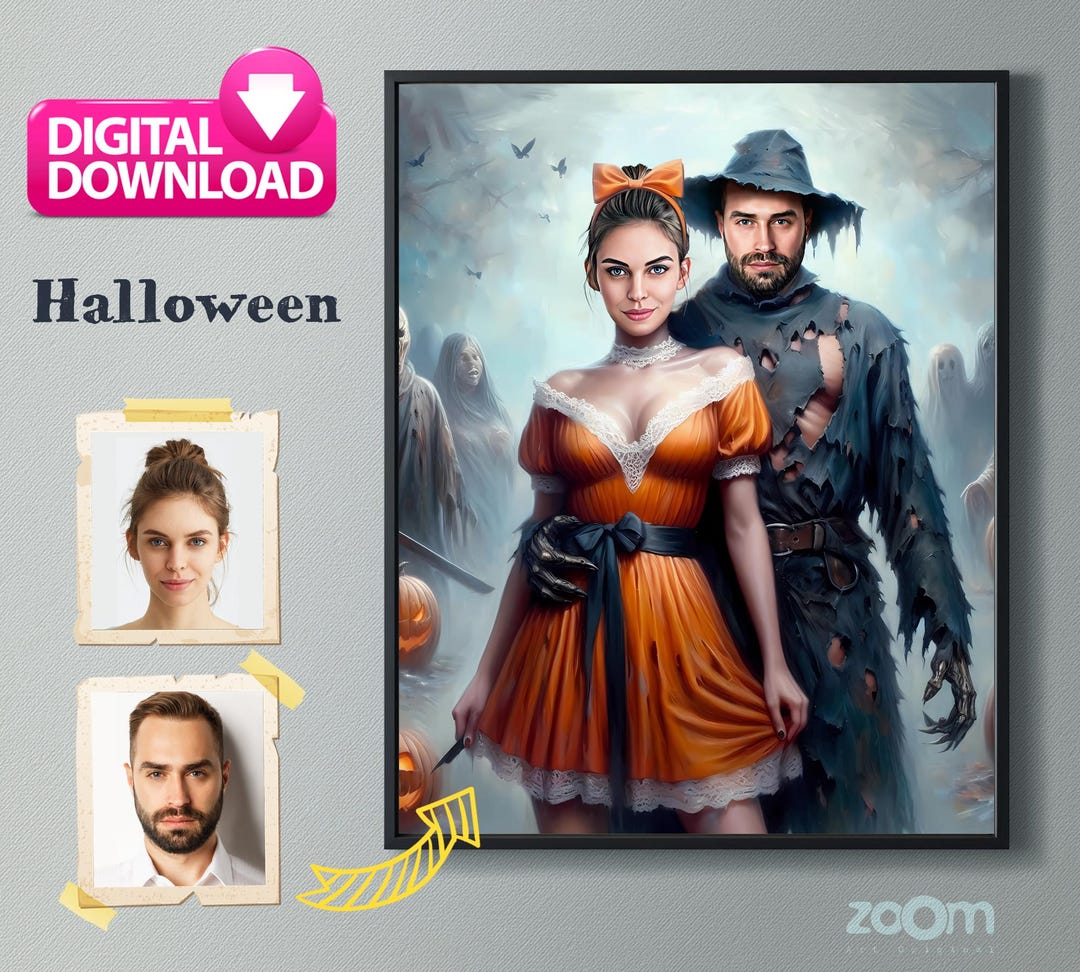 Custom Spooky Halloween Portraits, Custom Couple Portrait From Photo ...
