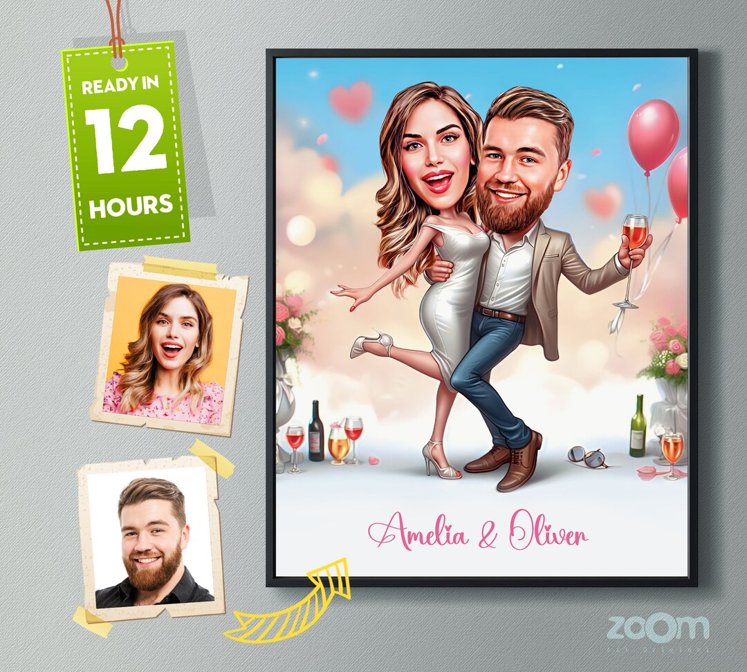 Custom Couple Cartoon Portrait, Couple Portrait, Couple Caricature ...