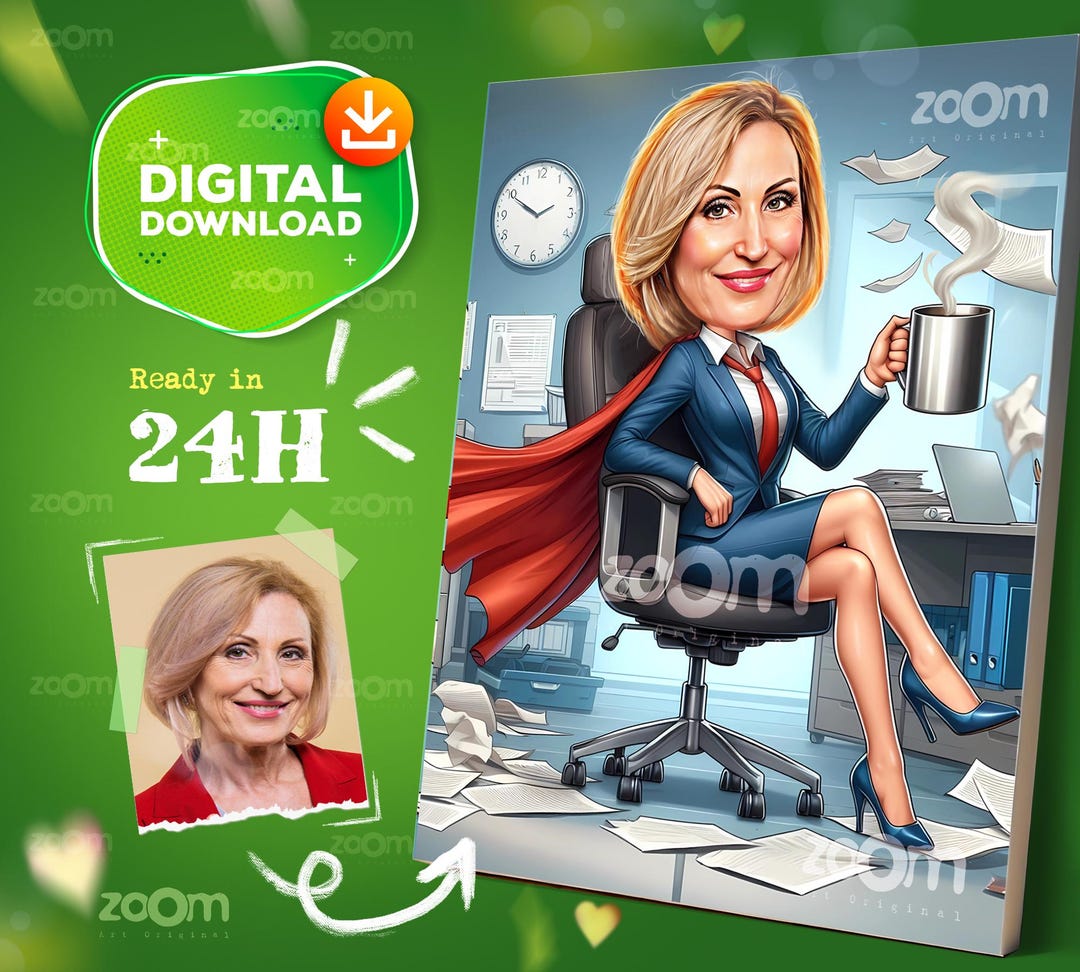 Custom Female Super Boss Cartoon Portrait, Boss Portrait, Gifts for ...