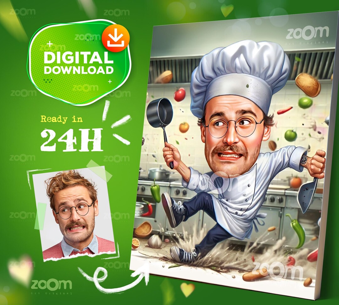Custom Male Chef Cartoon Portrait, Chef Caricature, Chef Cartoon, Funny ...