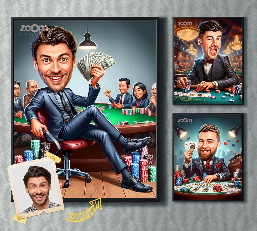 Custom Poker Cartoon Portrait, Poker Caricature, Gift for Male Poker ...