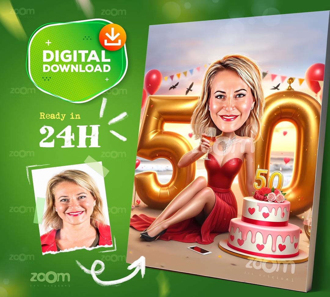 50th Birthday Gift for Women, Birthday Caricature, Birthday Cartoon ...