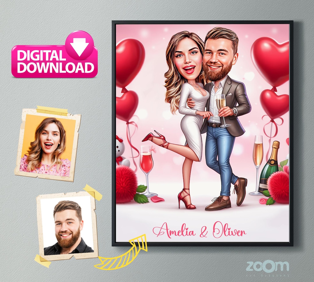 Custom Couple Cartoon Portrait, Couple Portrait, Couple Caricature ...
