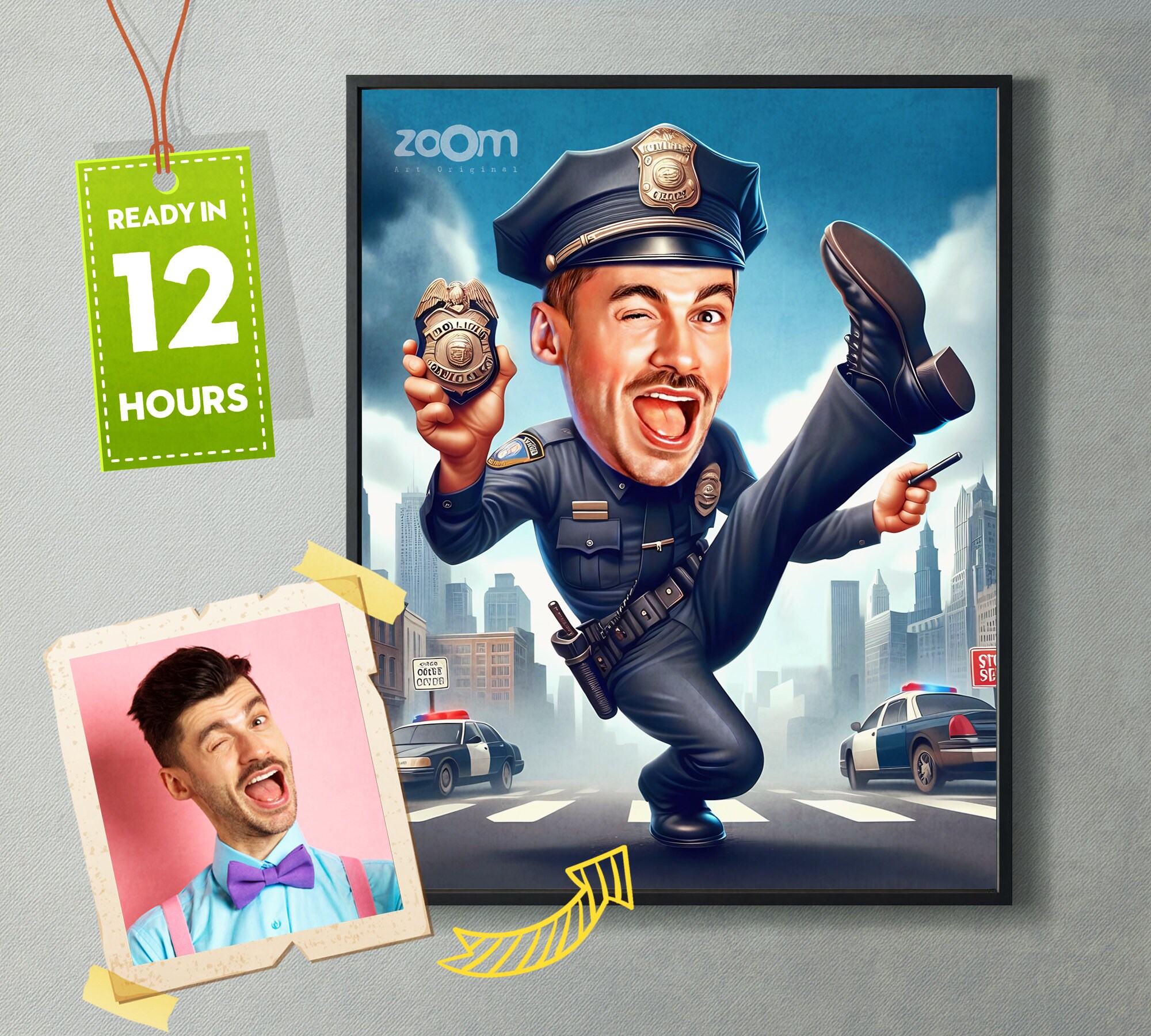 Personalized Police Officer Cartoon Portrait, Funny Police Officer Art ...