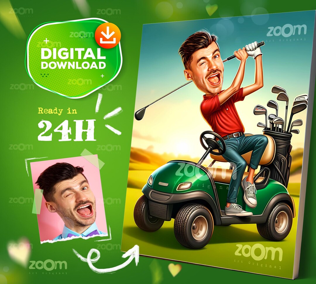 Cartoon Golfer Portrait, Golf Gifts, Golf Gifts for Men, Golfing Gifts ...