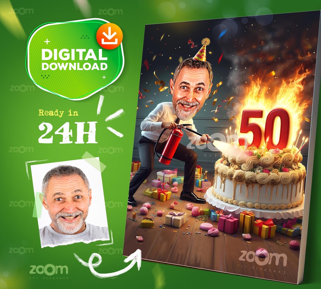 50th Birthday Caricature From Photo, Birthday Gift Idea, 50th Birthday ...