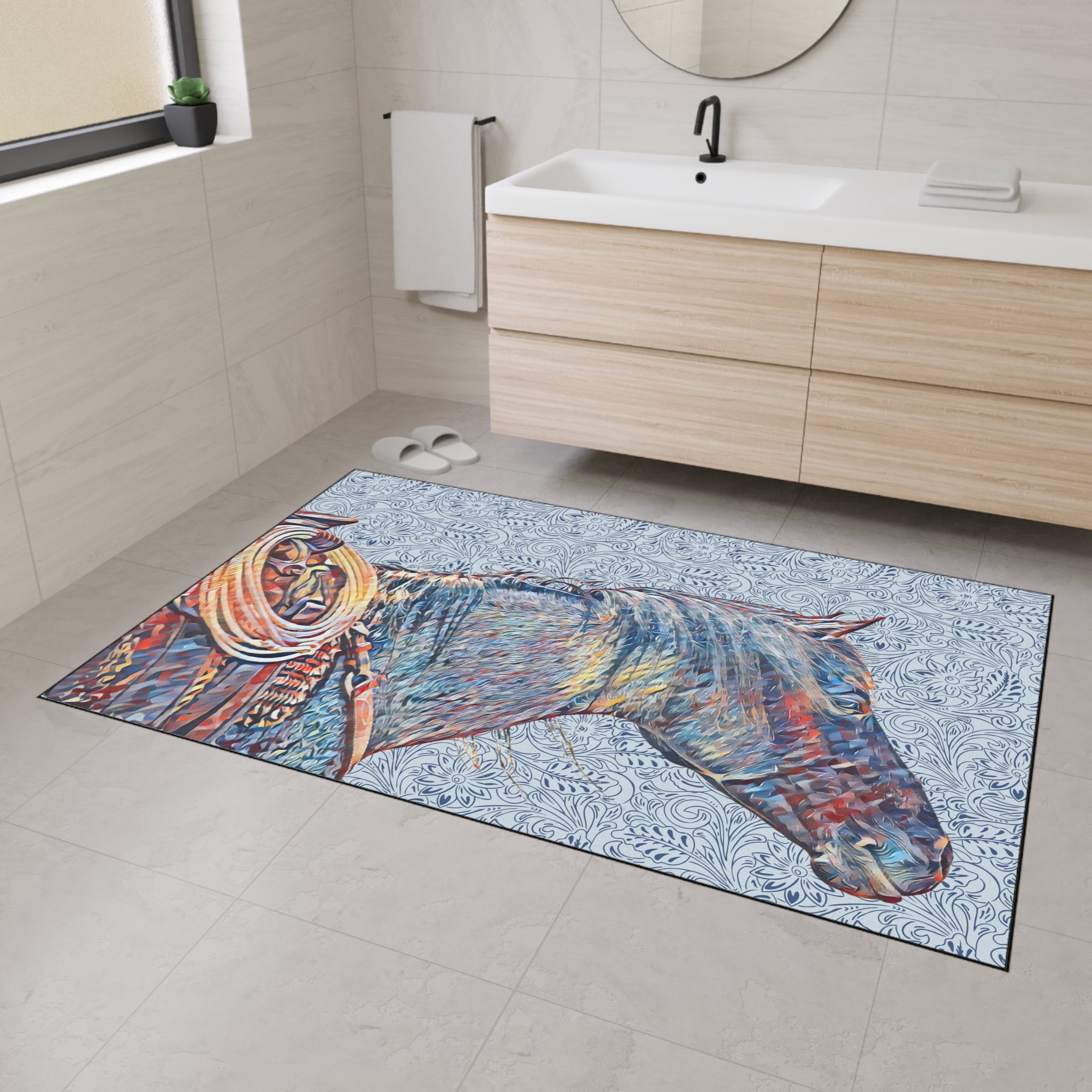 Blue Ranch Horse Heavy Duty Floor Mat - Etsy