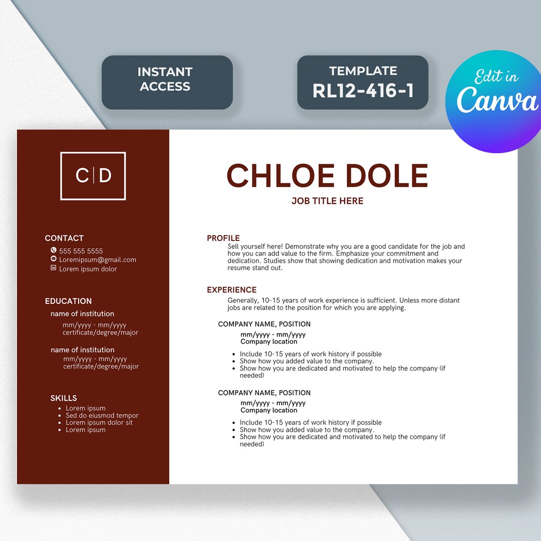 Landscape Resume Template Canva Modern CV Template That's - Etsy